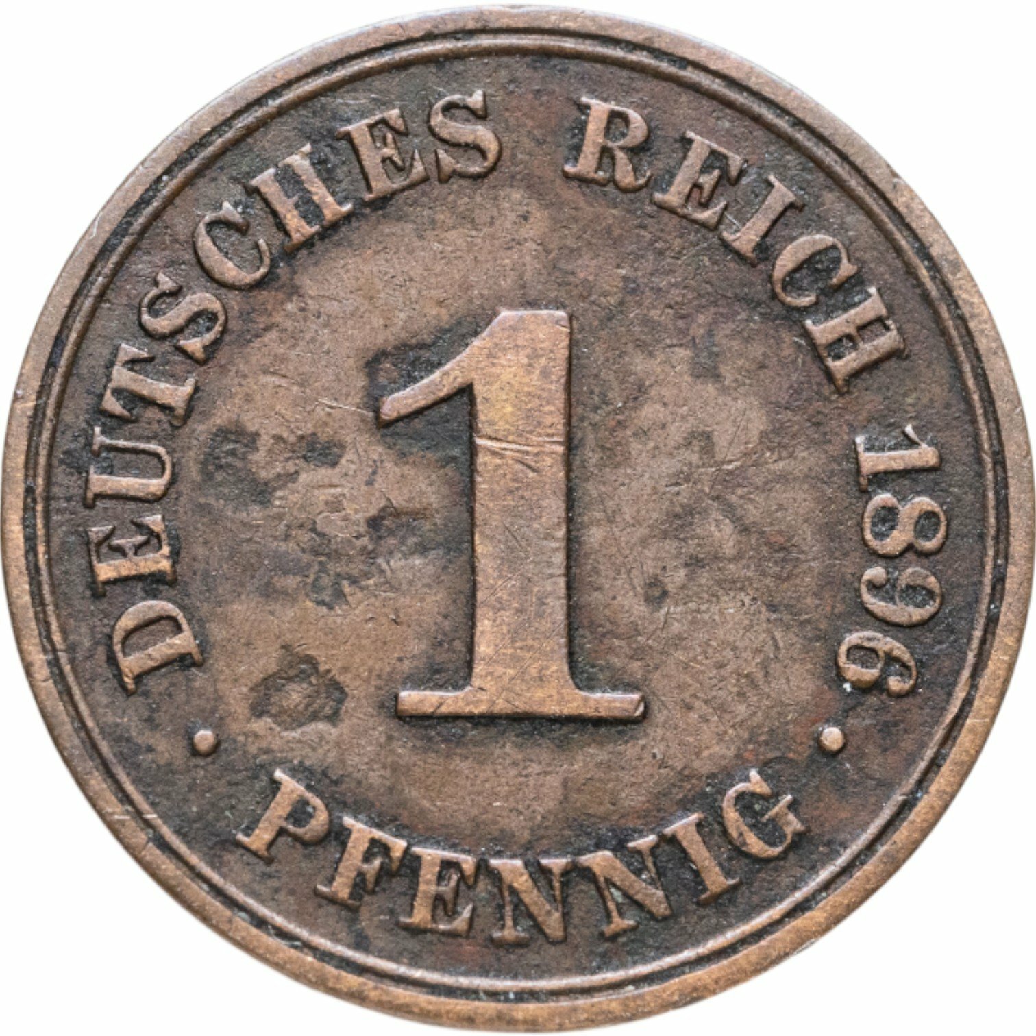Германская Империя 1 пфенниг 1896 "А", Медь, в сохранности VF