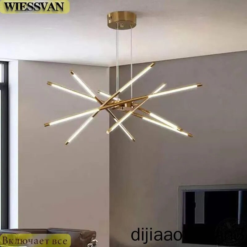 Светодиодная люстра WIESSVAN LED, 12 ламп, акриловый плафон, 4500K, теплый белый свет, золотой/белый цвет, 1000 мм — фото 1