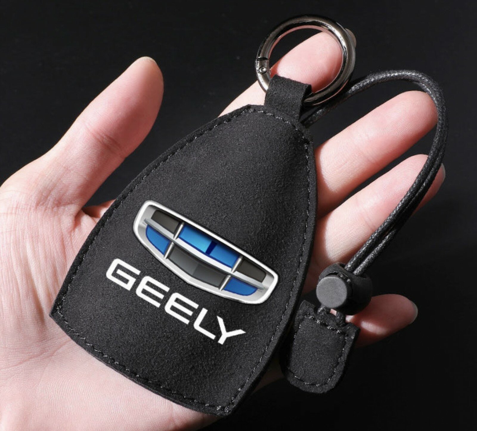 Чехол для автомобильного ключа MyPads из алькантары черный для GEELY Atlas, Tugella, Coolray, Emgrand X7, GS, MK Cross