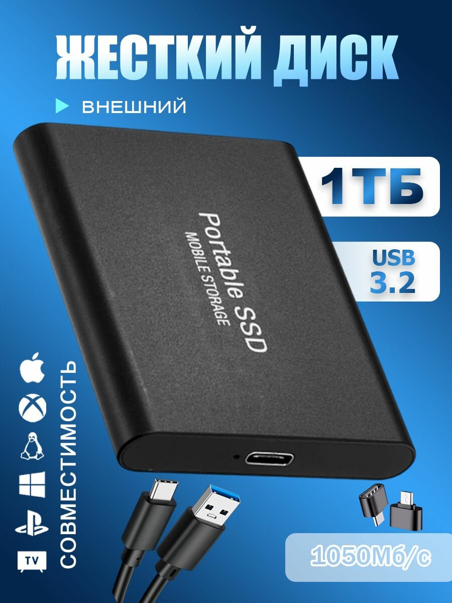 ThriftPro 1 ТБ Внешний жесткий диск (PORT.1TB), Металл, черный
