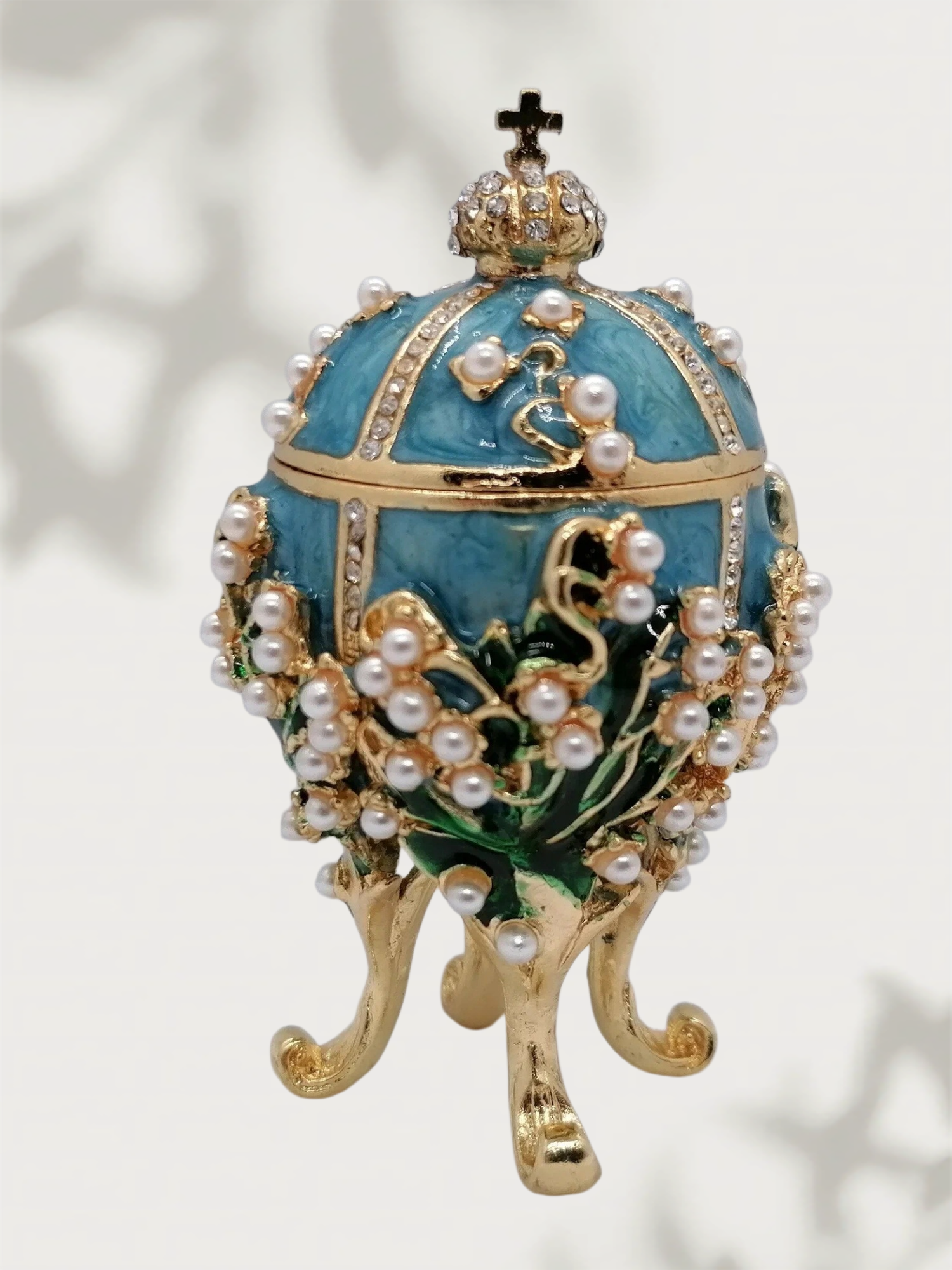Яйцо Фаберже с кристаллами Swarovski, Металлическое эмалированное яйцо, Шкатулка для украшений ручной работы