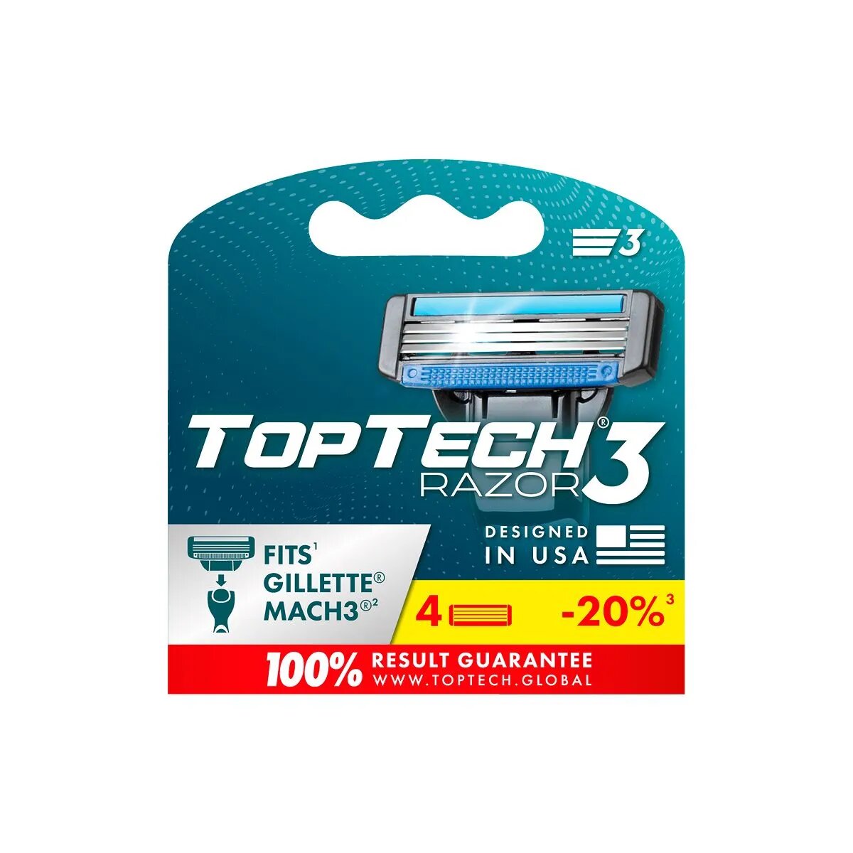 Набор сменных кассет TopTech Razor 3, плавающая головка, 4 шт