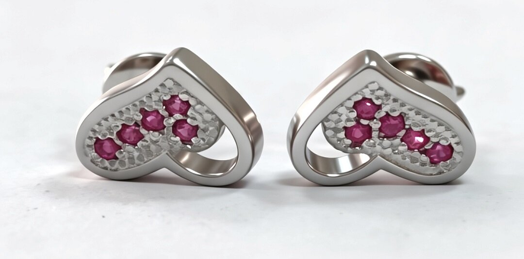 Серьги пусеты, серебро, 925 проба, родирование, рубин