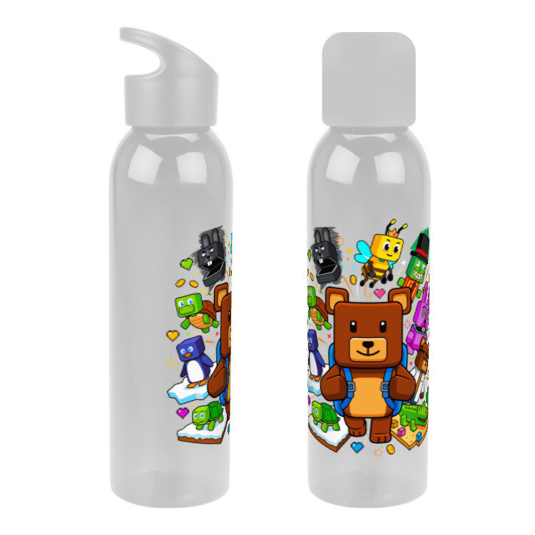 Бутылка для воды «super bear adventure супер беар адвенчер SBA мишка» (серый)