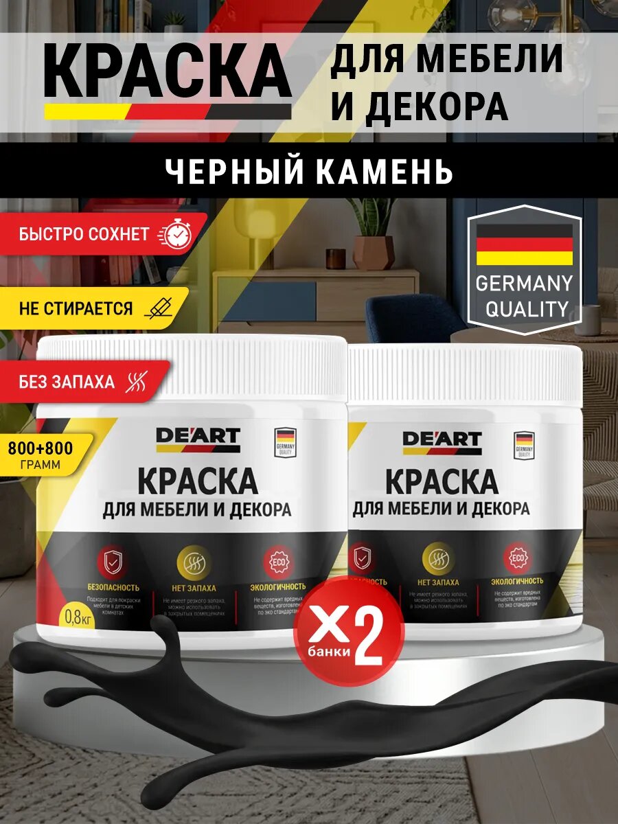 Краска для мебели и декора матовая без запаха черный камень