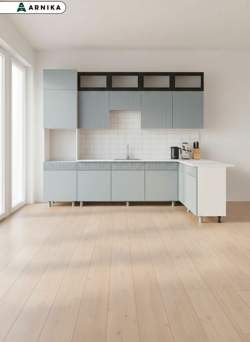 ARNIKA Кухонный гарнитур София, 3х1,8 м, цвет Белый, Ментол, Черный, Антарес