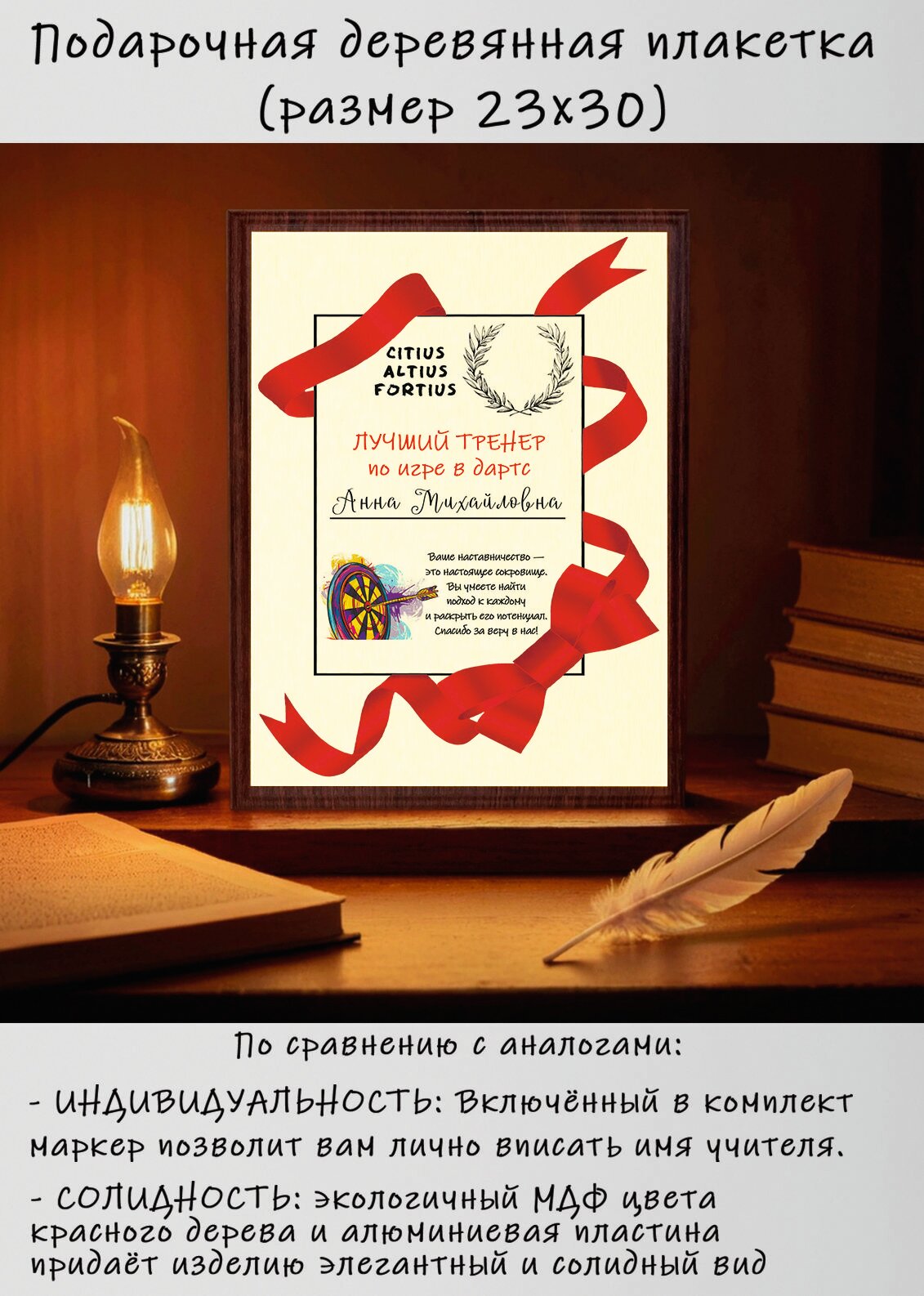 Плакетка Тренер по игре в дартс
