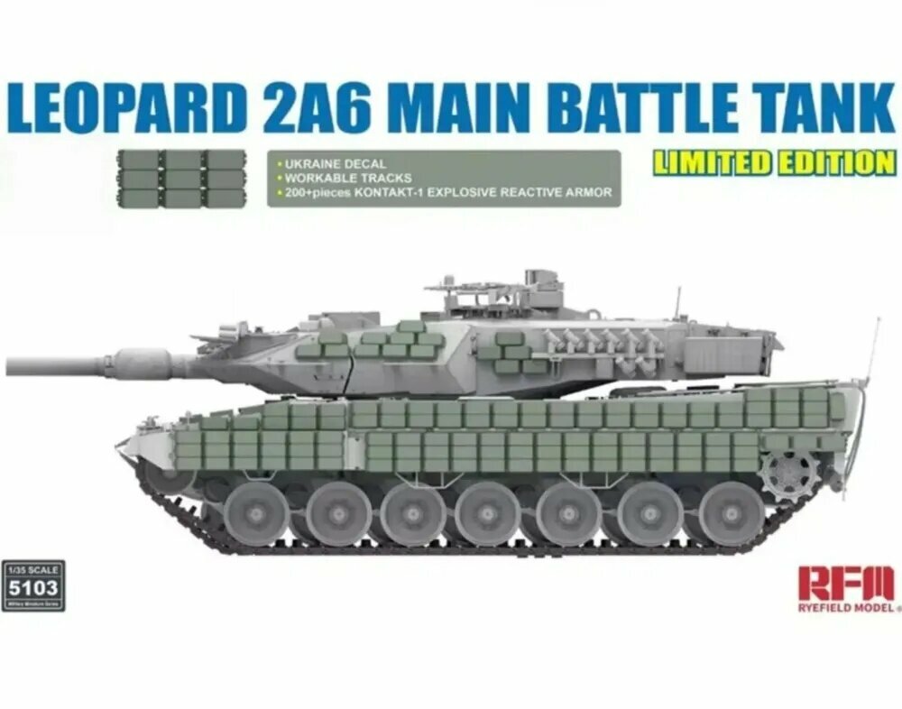 Rye Field RFM 5103 Леопард 2a6 w/Ukr Decal & Kontakt1ERA & Треки сборная модель танка