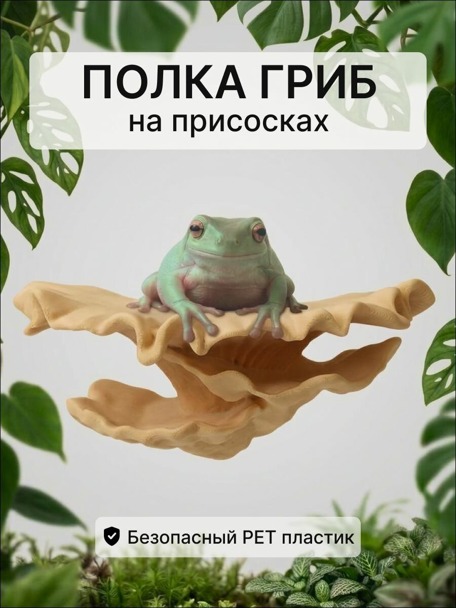 Полка в террариум и аквариум для рептилий, гекконов, черепах змей и рыб, форма волнистый гриб (Бежевый)