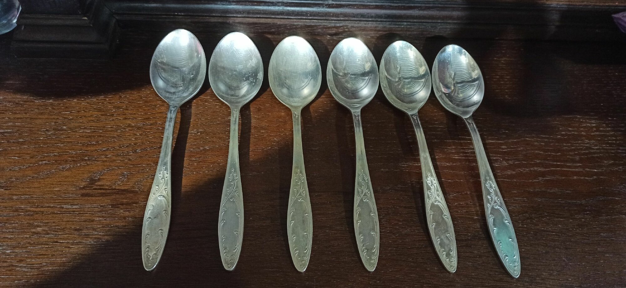 Винтажный столовый набор из 6 предметов. Столовые ложки мельхиор. СССР.