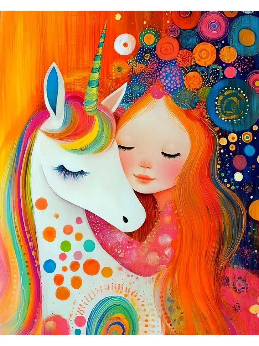Картина по номерам на холсте Единорожка и девочка 40*50 см