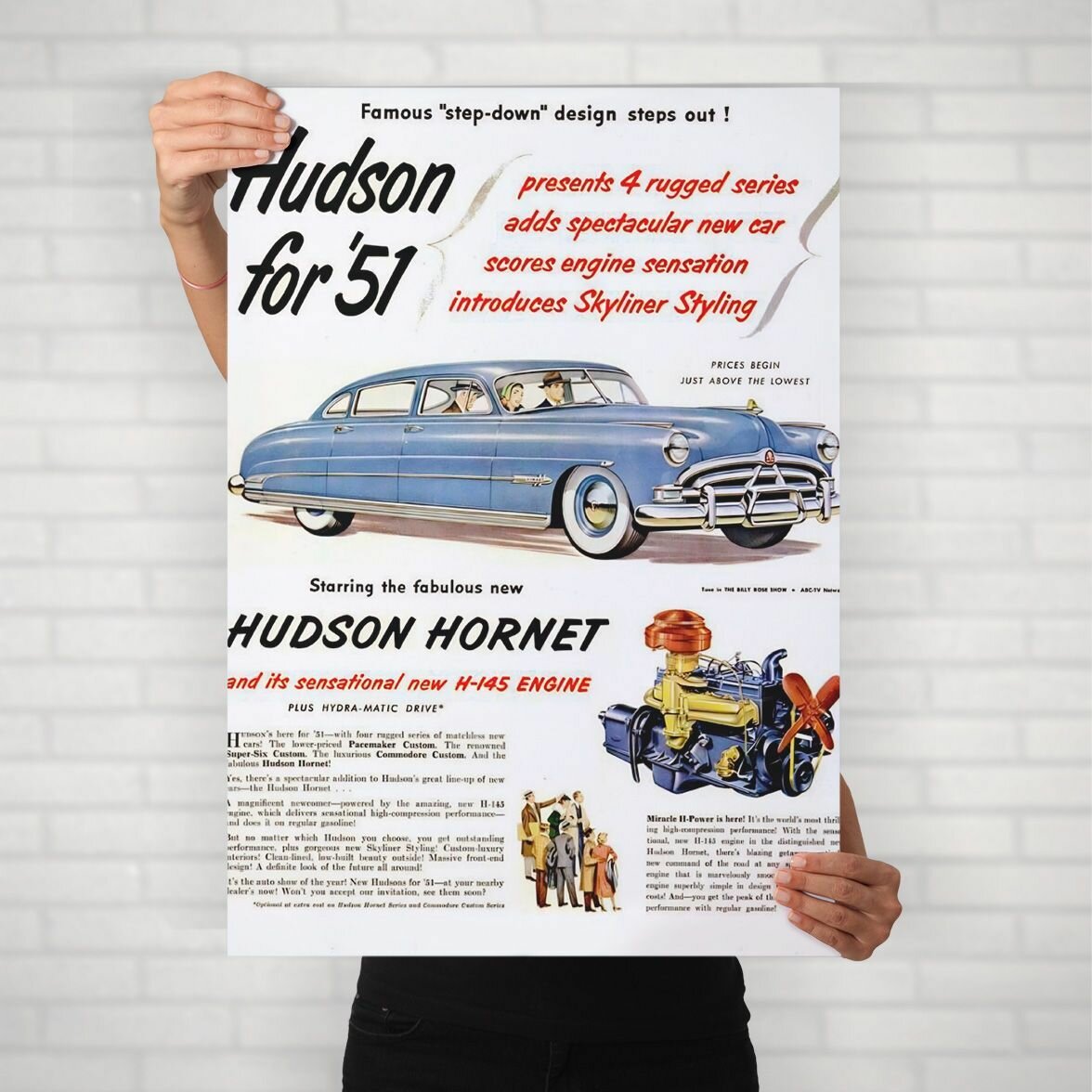 Плакат на стену для интерьера Культовые машины (Hudson Hornet 2) - Постер по легендарным и классическим ретро автомобилям формата А1 (60x84 см)