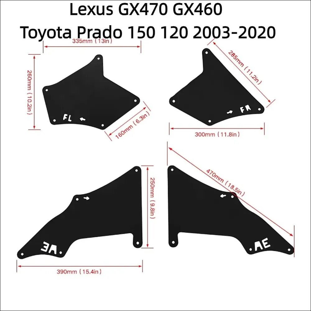 Защита внешних частей кузова Lexus GX470 GX460, Toyota Prado 150 120, 4 шт, черные
