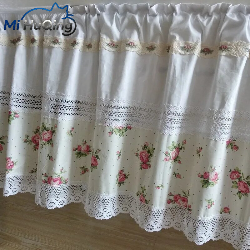 Короткие шторы DZQ белые цветы хлопок, 1 PC W150 X H60 CM, Белый