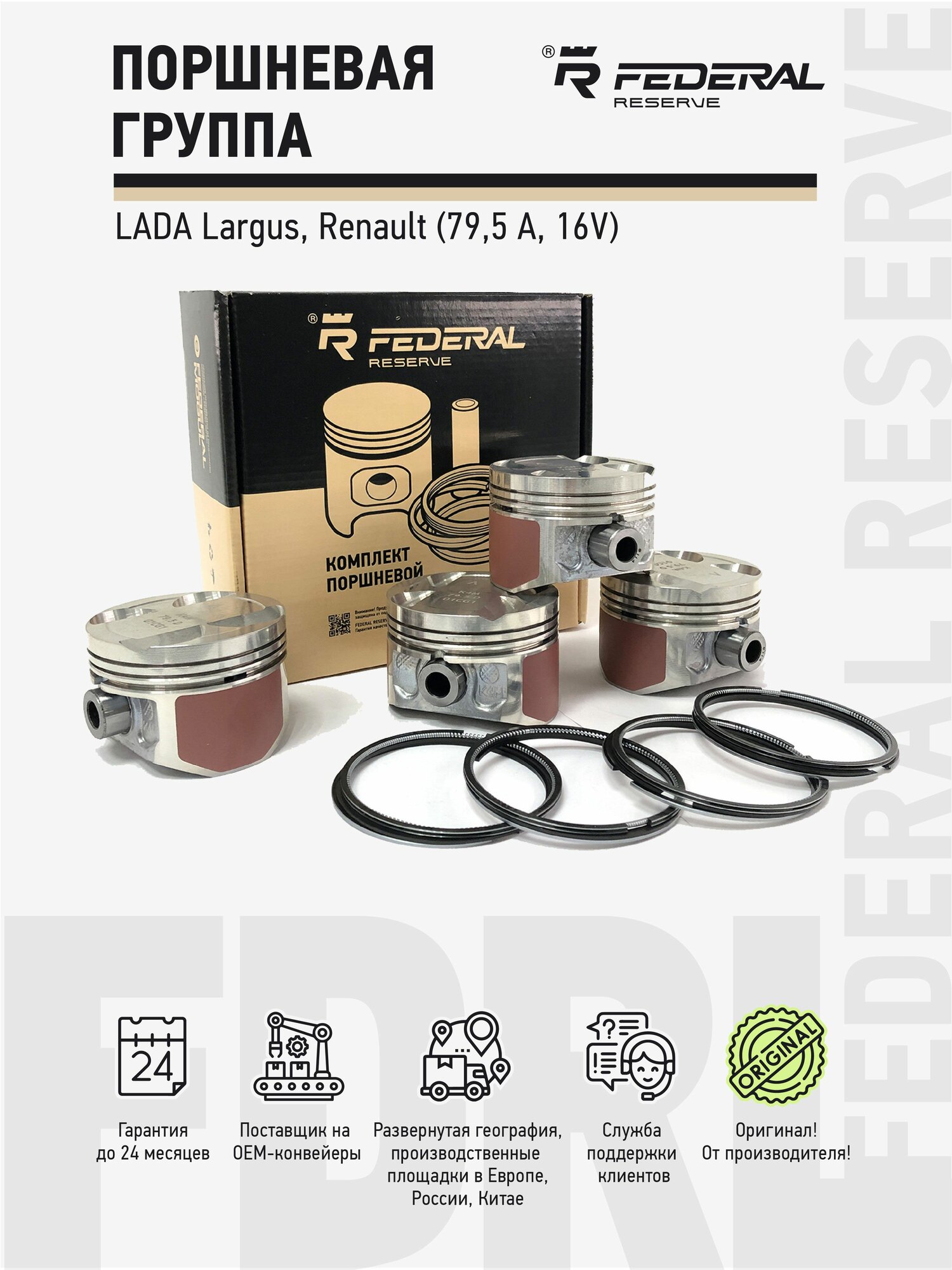 Поршневая группа подходит для Lada Largus, Renault K4M (79.5, A) 16V