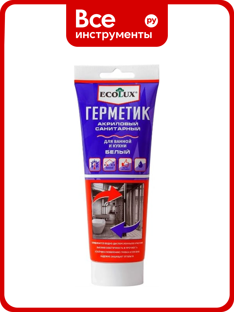 Акриловый герметик Ecolux санитарный белый, 200 мл 4607133683801, белый