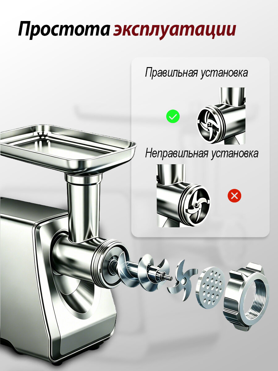 Мясорубка электрическая, KG-S21B, сенсорное управление, с насадками, мощность 1800Вт, 5 кг/мин
