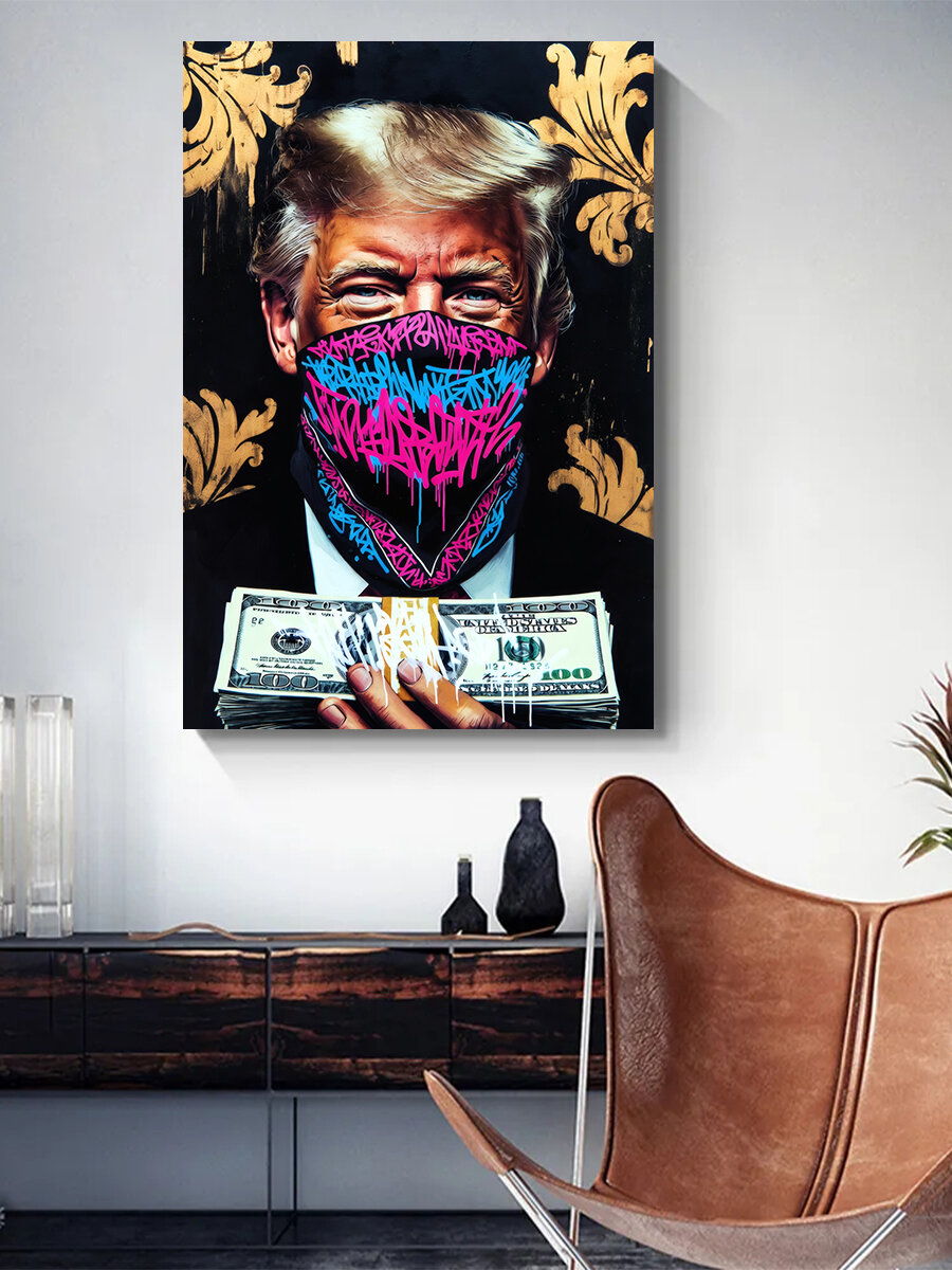 Картина на холсте портрет Дональда Трампа в стиле поп-арт 40х80 см.