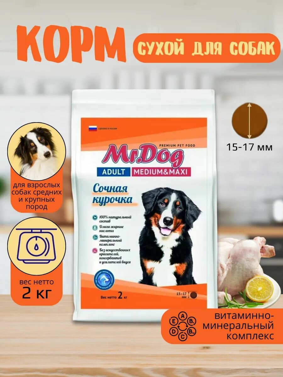 Сухой корм Mr.Dog с курицей для взрослых собак средних и крупных пород 2 кг