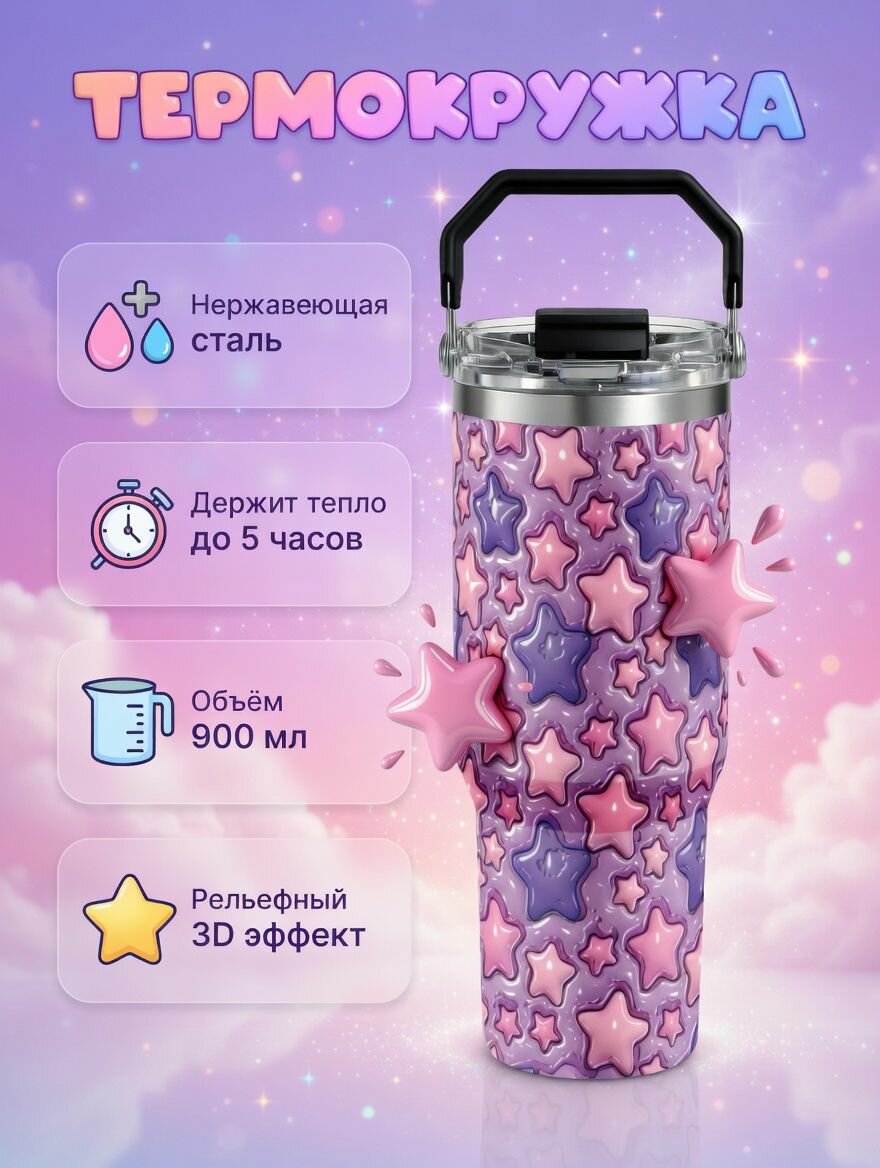 Термокружка 3D Объем Звездочки