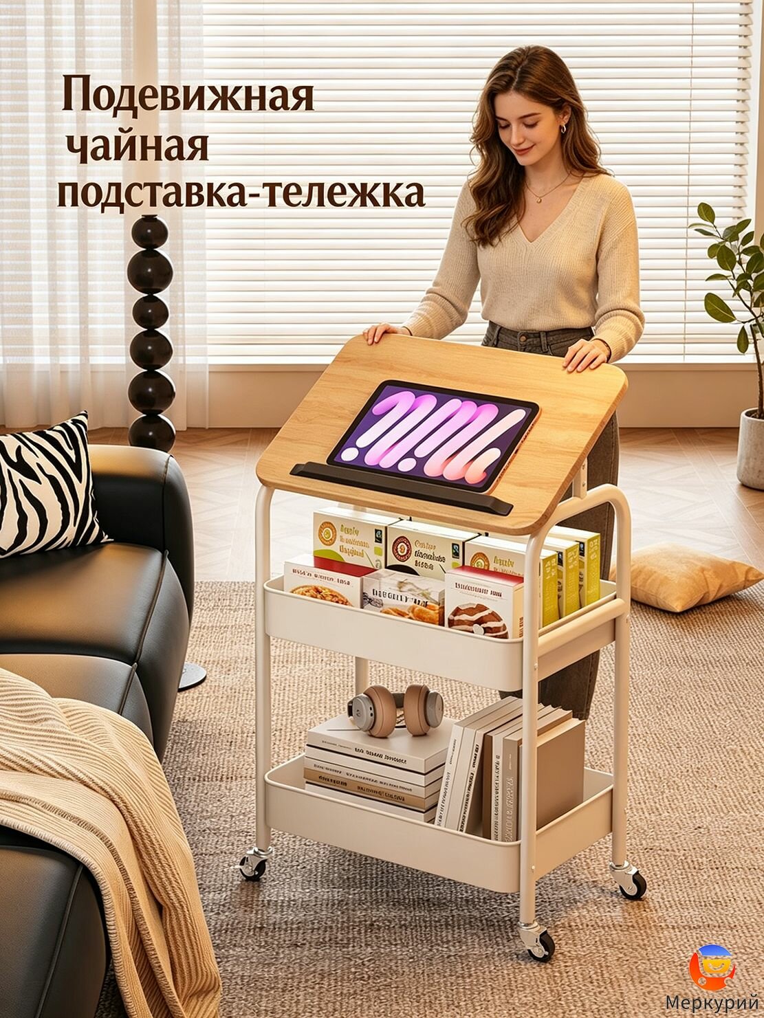 Сервировочная тележка для дома, угловая этажерка, выдерживает горшки с цветами, тормозные колёсики, стильный дизайн