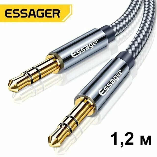 Essager Аудиокабель 3.5 мм/3.5 мм, 1.2 м, серый