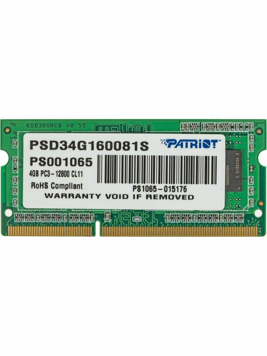 Patriot Memory Оперативная память PSD34G160081S DDR3, 1600 МГц, 1 x 4 ГБ (PSD34G160081S)