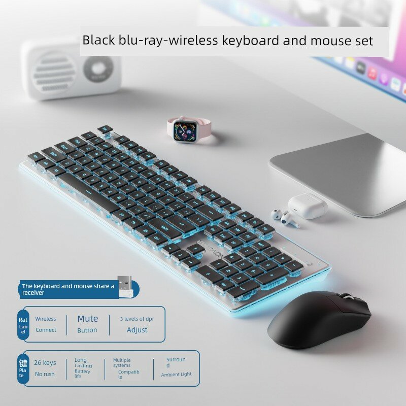 ASUS Pro Bluetooth Двойной Режим Клавиатура и Мышь Набор с Синим Светом, Перезаряжаемая, Черный Цвет для iPad