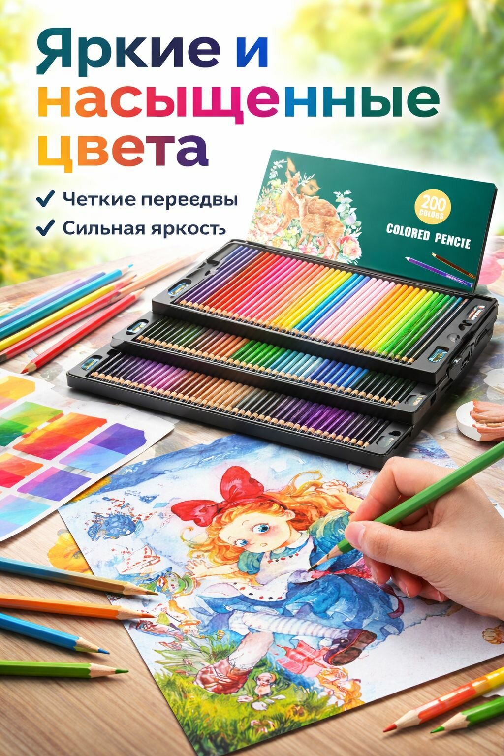 Набор карандашей "Живопись", масляные, восьмигранные, зелёный цвет, точилка в комплекте, 36шт — фото 1