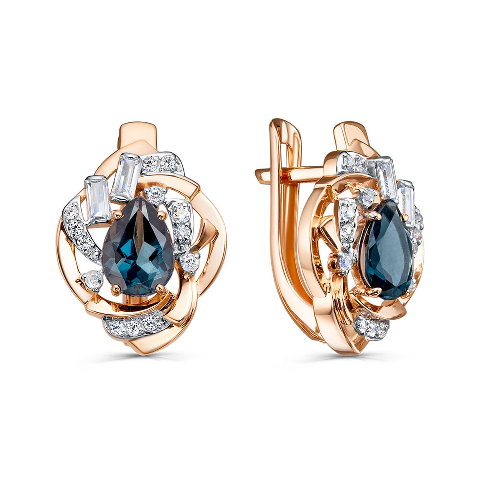Серьги Diamant online, красное золото, 585 проба, фианит, Лондон топаз