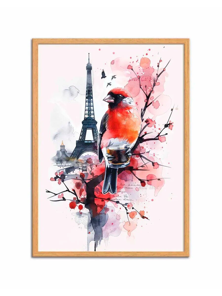 Птица Снегирь пьет виски 5, Плакат 30x42см