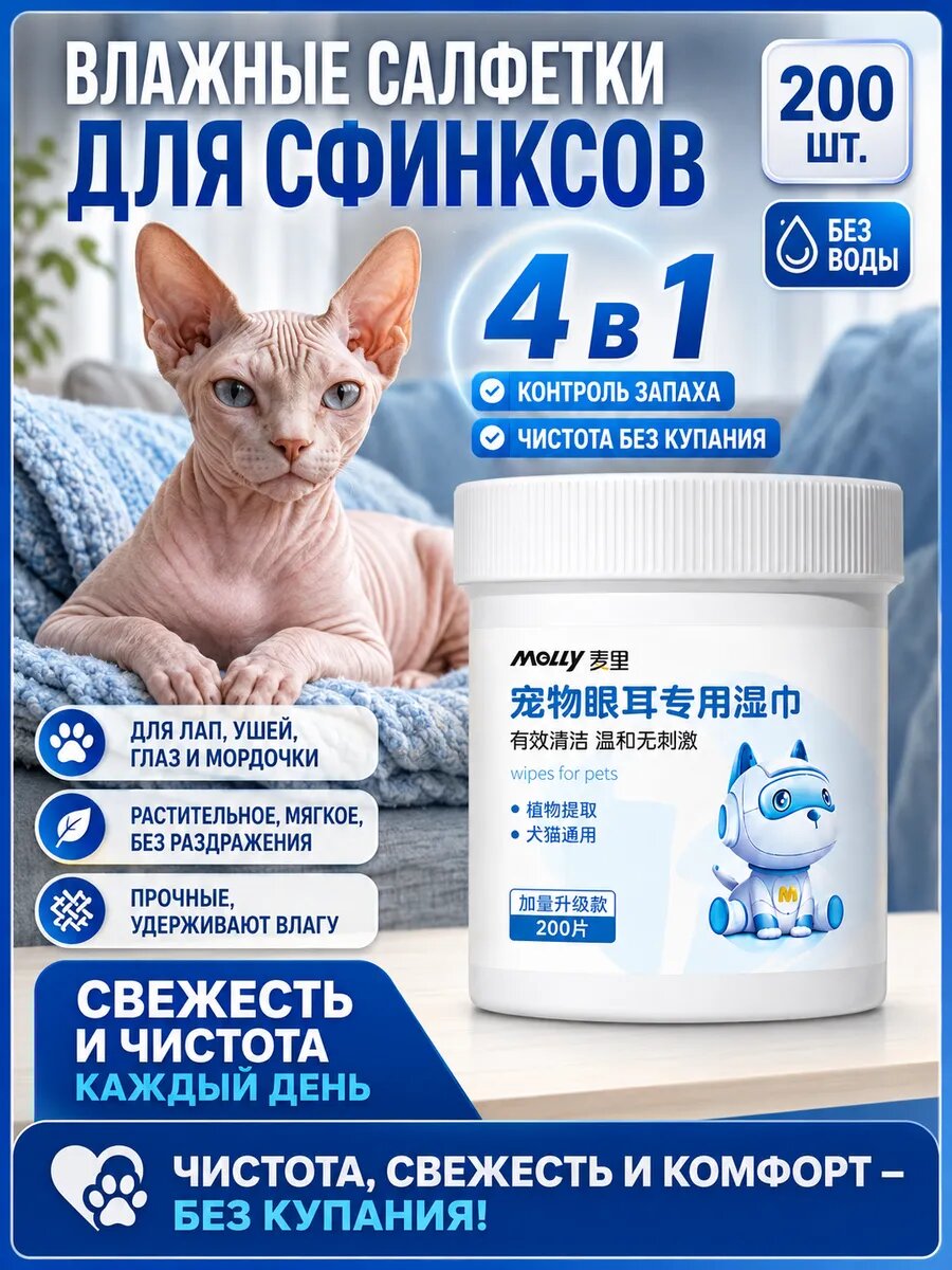 Салфетки для сфинксов влажные