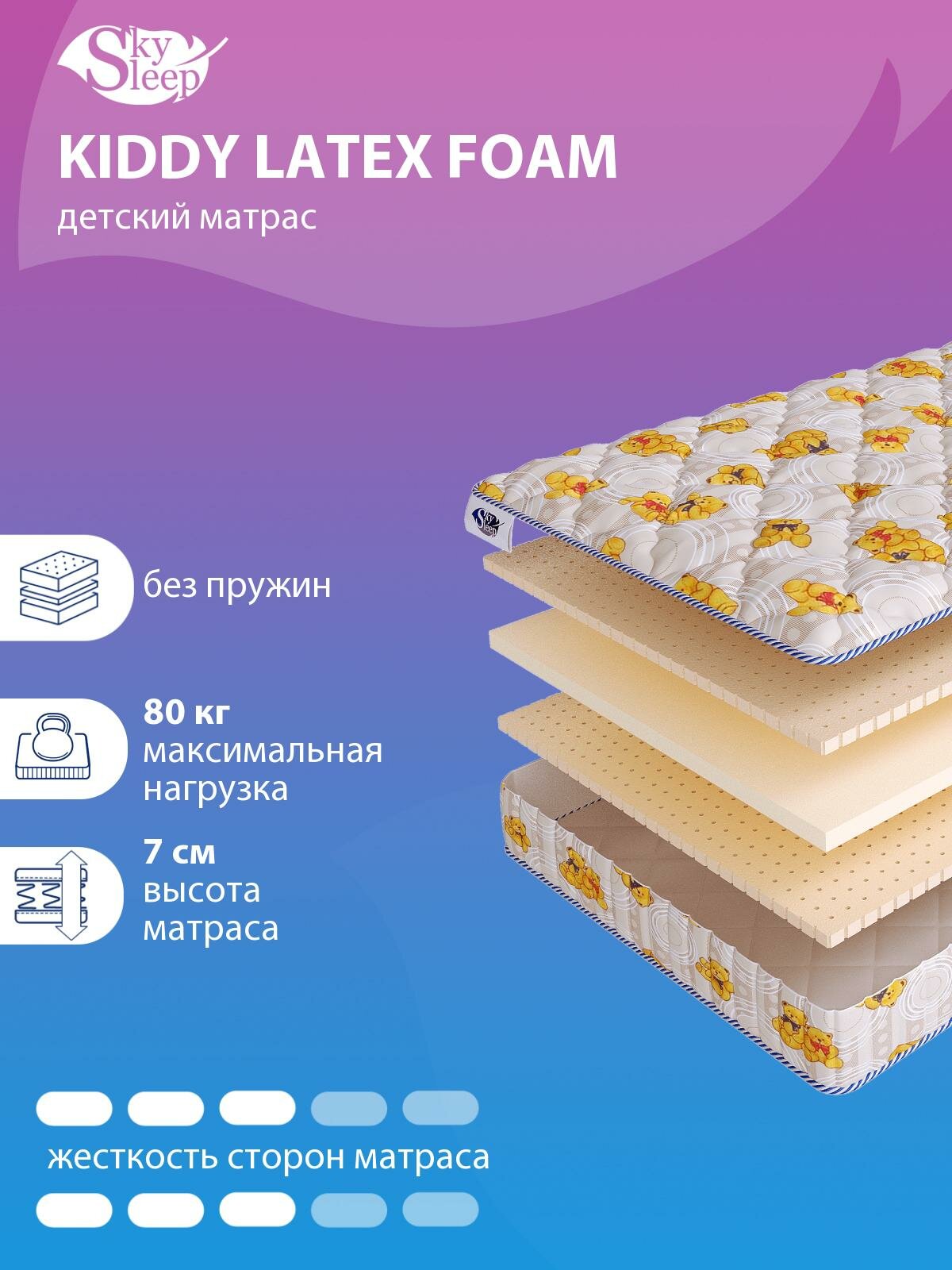 Детский беспружинный ортопедический матрас SkySleep KIDDY Latex Foam на кровать 60x210