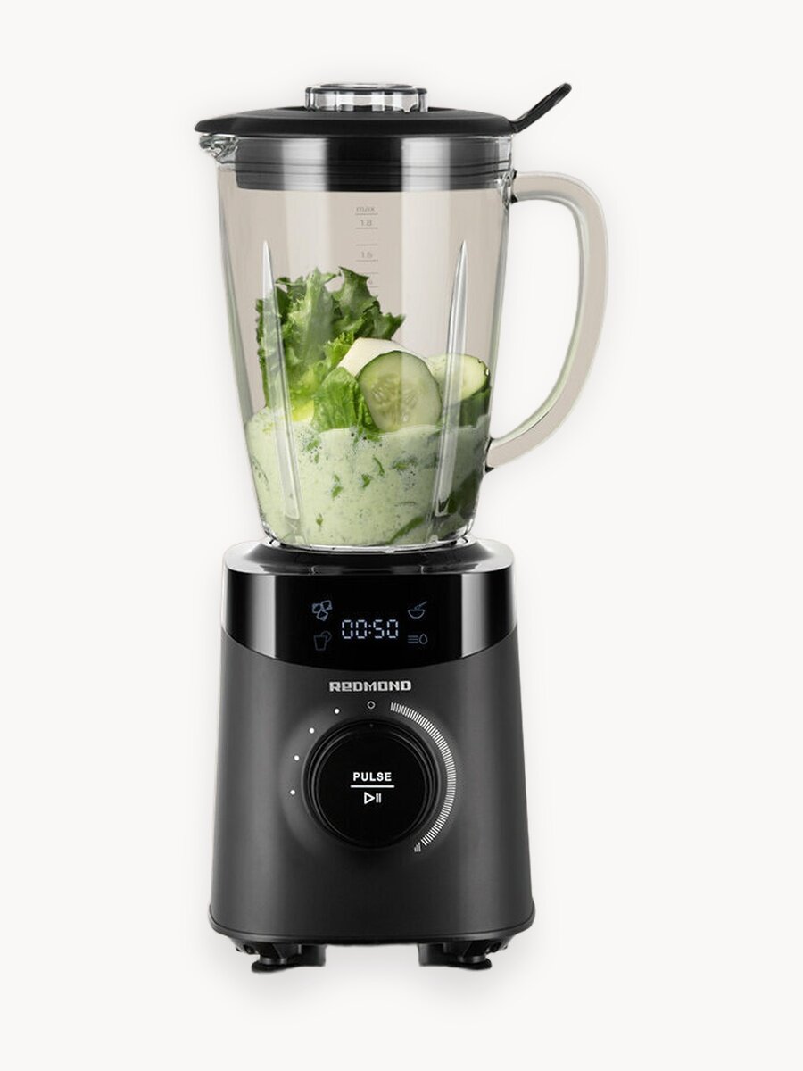 Блендер стационарный Redmond RSB-M3407, 2100 Вт, кувшин 1.8 л, 3 скорости, функция самоочистки, колка льда, дисплей, черный