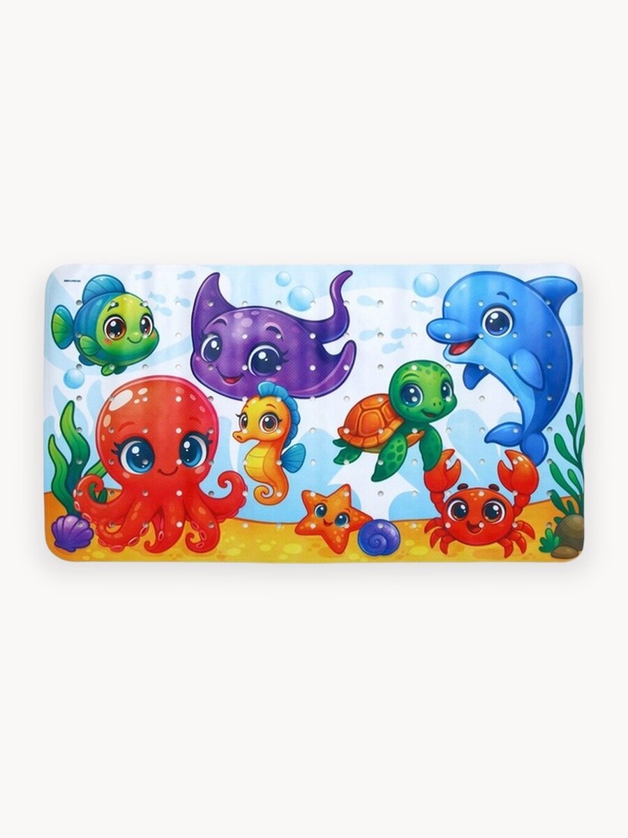 Коврик для ванной противоскользящий, на присосках "Морской мир", детский, 40 х 70 см