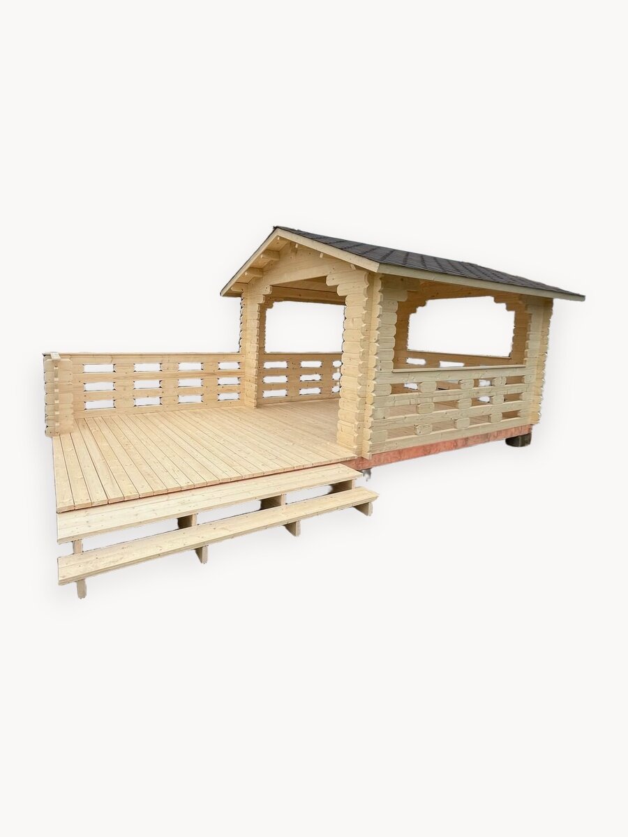 Беседка для дачи деревянная с террасой 7х3 м "Солнечный остров" Дом для Вас со сборкой и доставкой