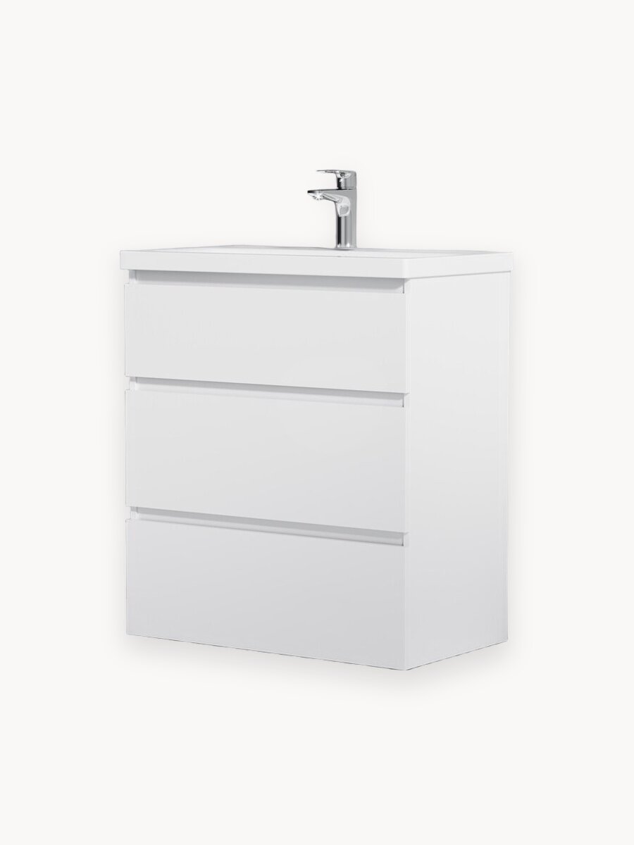 Тумба с раковиной AM.PM Gem S, напольная, 75 см, 3 ящика, белый глянец