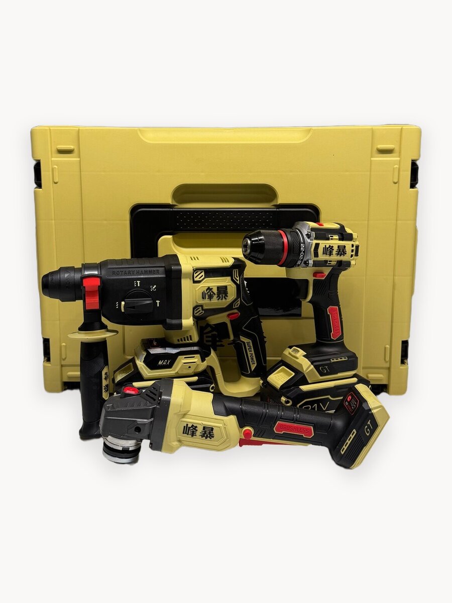 Набор инструментов Feng Bao 3 в 1, перфоратор 05-24Max, Ушм 5230, шуруповерт 2113, два АКБ по 6 Ач, зу, кейс.