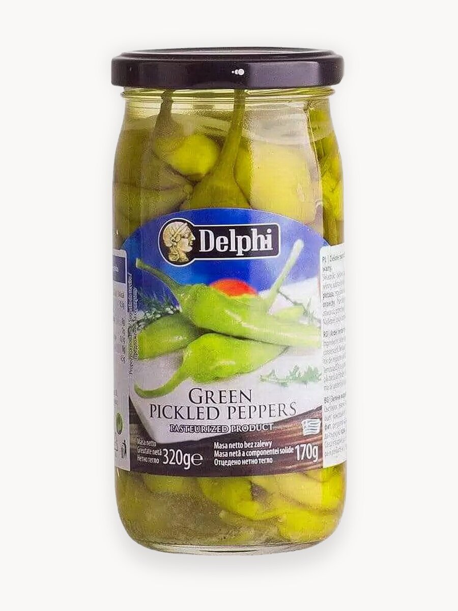 Маринованный перец DELPHI "Зеленый", в стеклянной банке, 320г