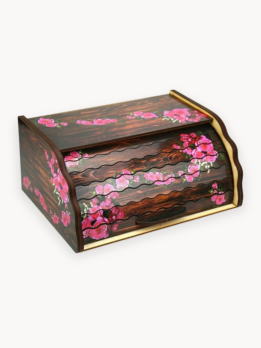 Хлебница деревянная "Сакура" 38х28х17см, сдвижная деревянная крышка