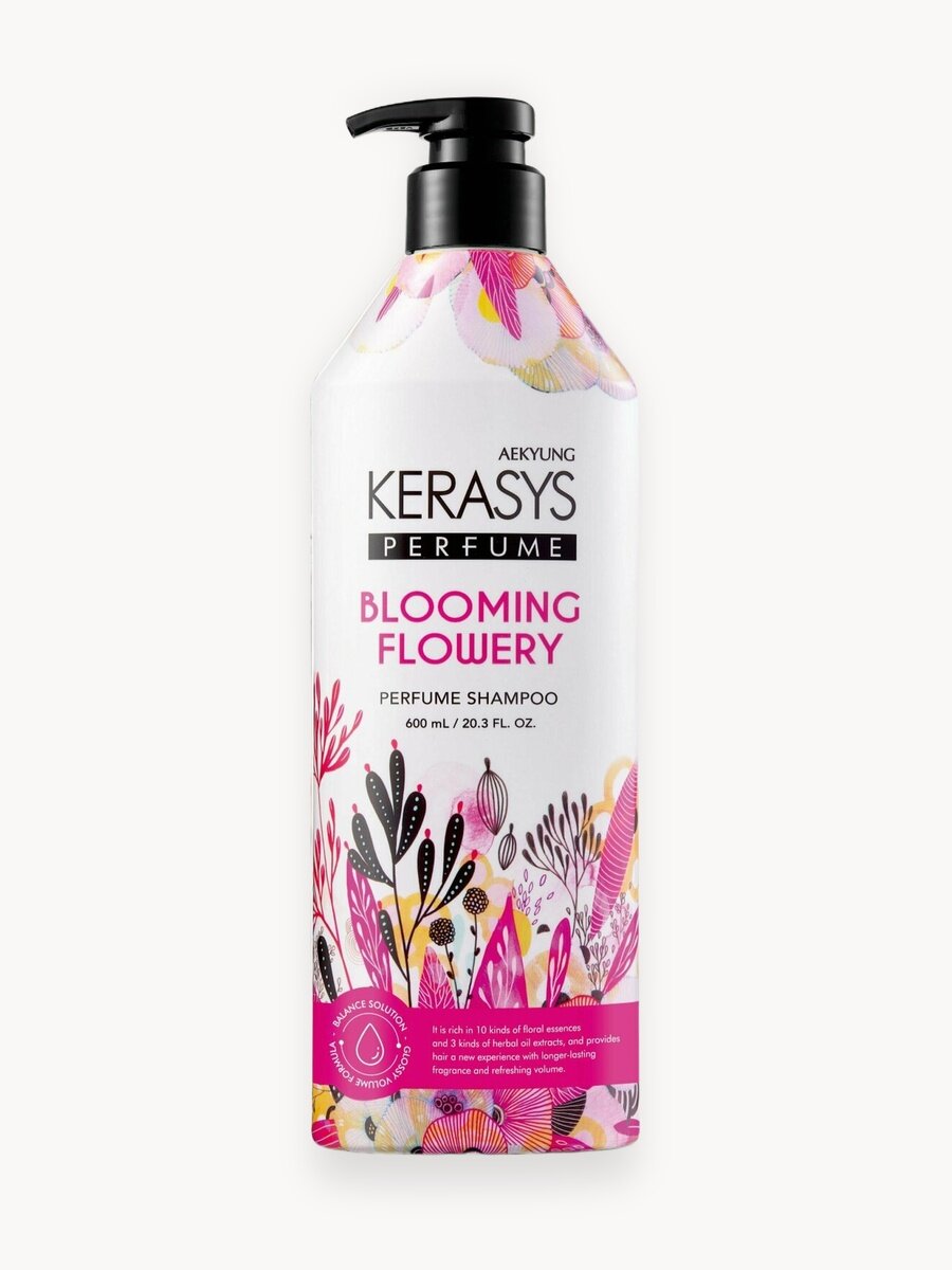 Kerasys Парфюмированный Шампунь с керамидами для нормальных и окрашенных волос Флёр, бессиликоновый 600 мл, Корея