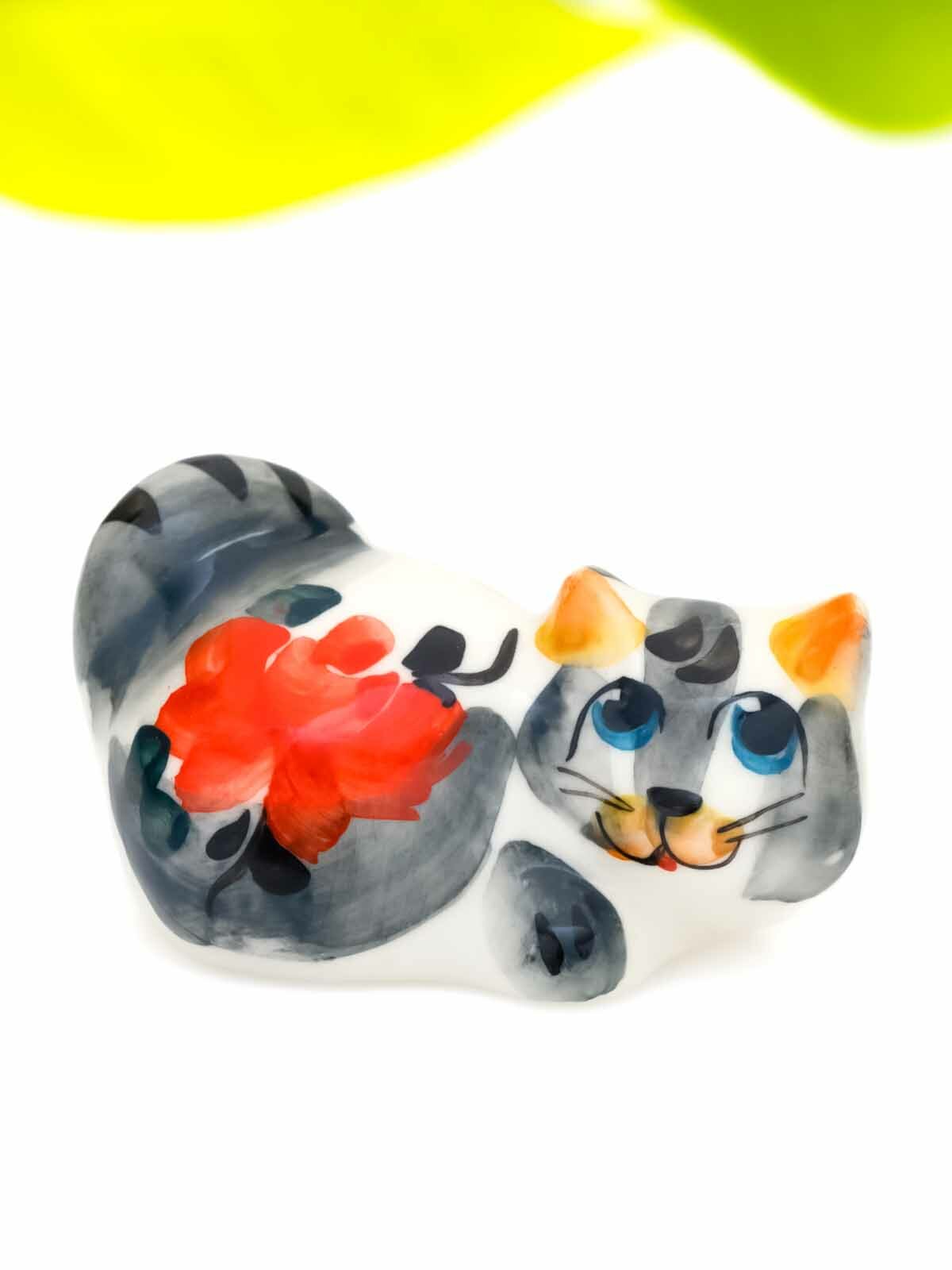 Фигурка коллекционная - Кошечка, Гжель, Фарфор, 3,5 см