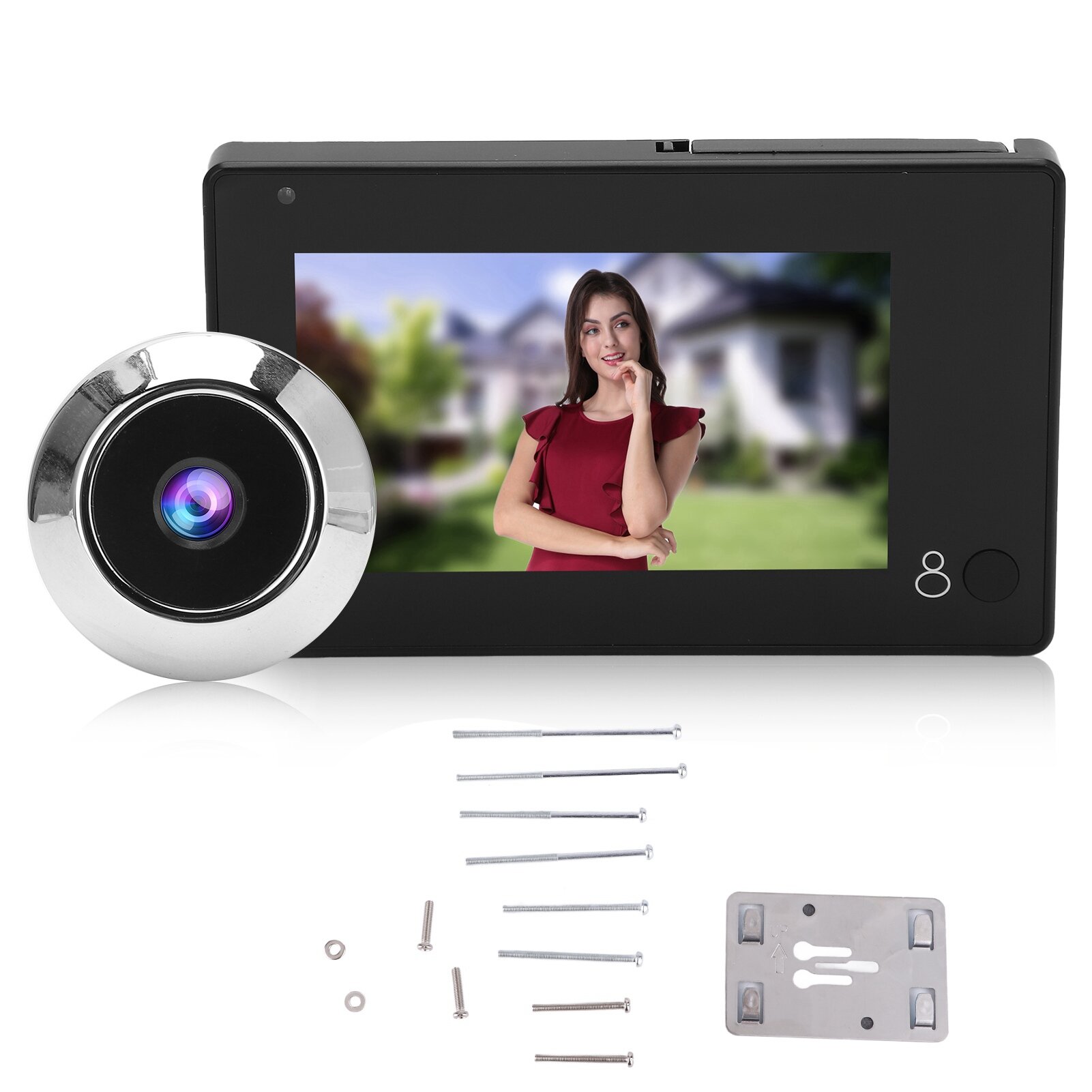 Умный видеодомофон с 4,3-дюймовым цветным TFT-экраном, широким углом обзора 105 градусов и защитой от подглядывания, для домашней безопасности.