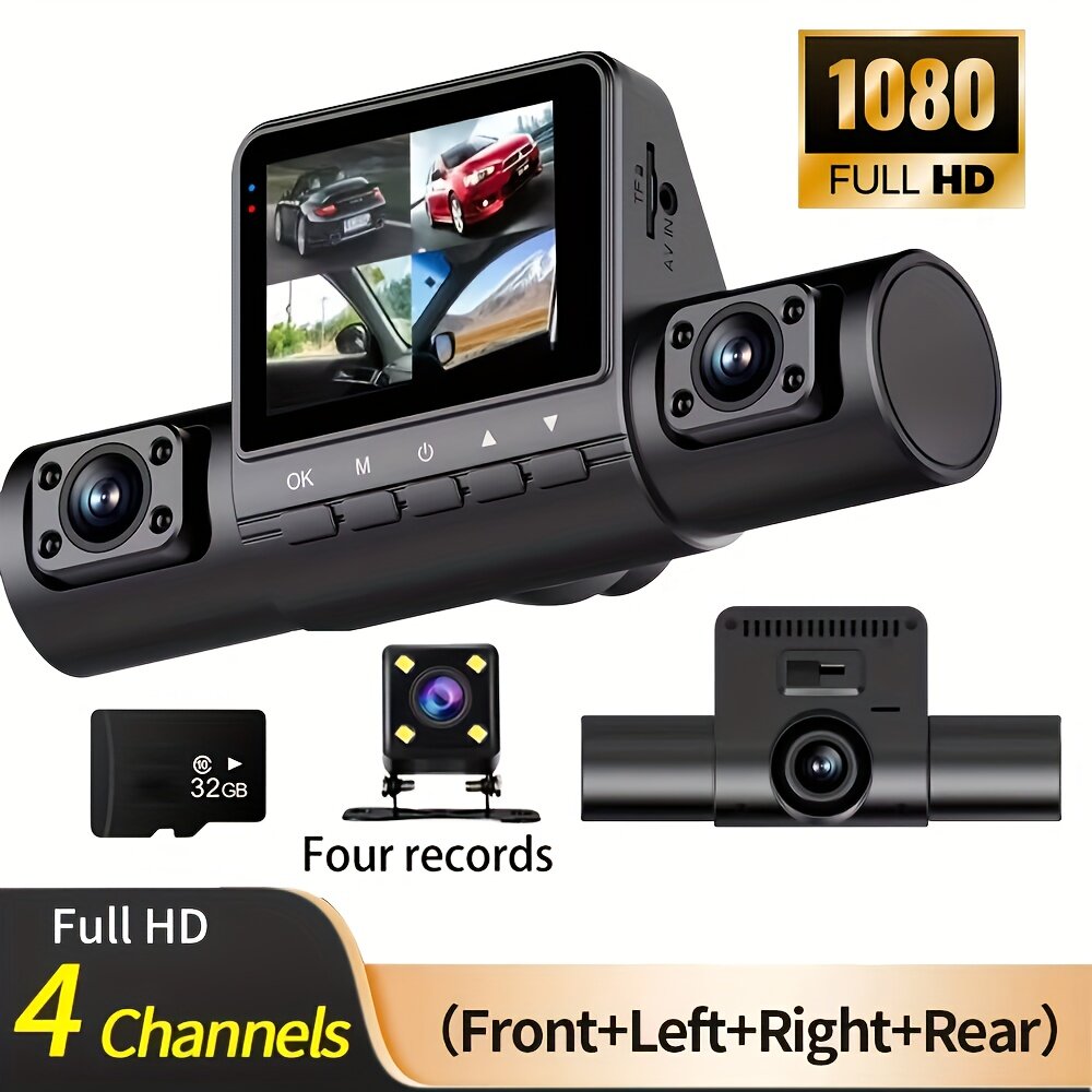 Видеорегистратор Quad, 4 камеры, Ultra HD, вращающийся, 360 градусов, 32 Гб, ночной режим