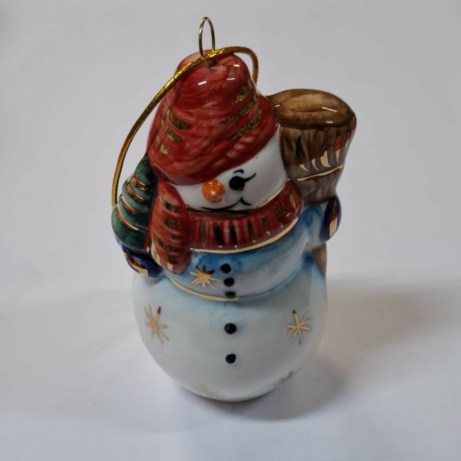 Игрушка на елку Снеговик, фарфор
