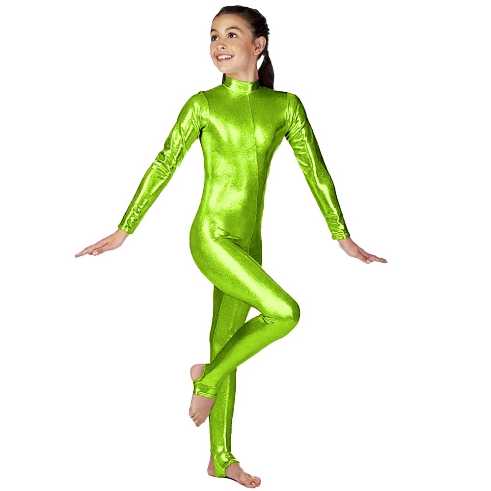 OVIGILY детский танцевальный комбинезон блестящий полиэстер/спандекс Зеленый, М, lemon green