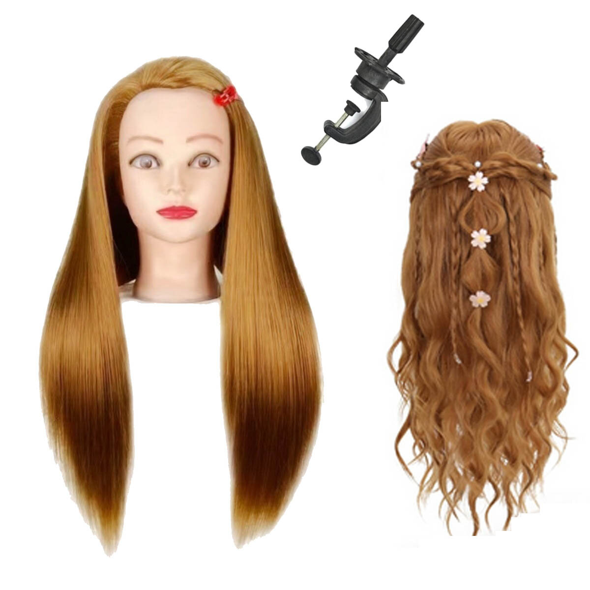 Учебная голова манекен / Инструмент кукла для парикмахера с натуральными волосами + штатив