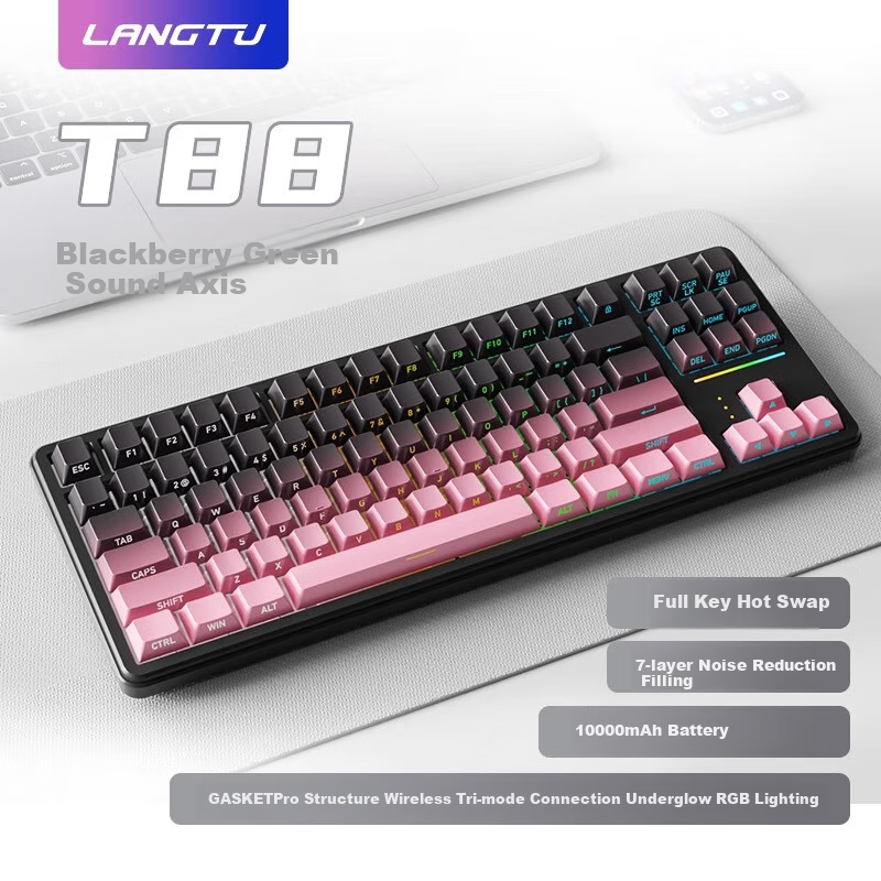 LANGTU (LANGTU) T88 Blackberry Triple Mode Customized Mechanical Keyboard for Gaming and Office Wired Wireless Bluetooth Keyboard 10000mAh Green Axis