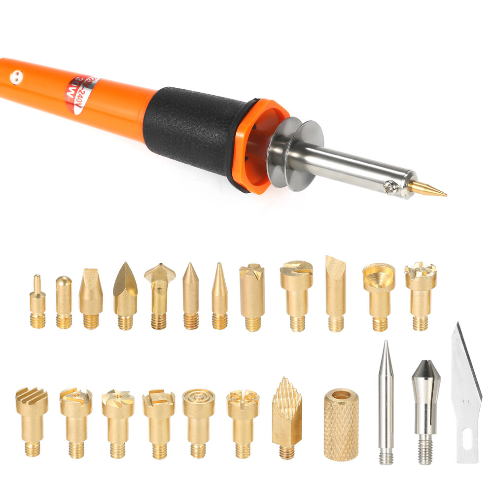 30 Вт 24ШТ Набор Инструментов для Пирографии по Дереву Набор Для Выжигания Древесины Наконечники Для Выжигания Древесины Хобби Ремесло Паяльник Ручка Инструменты для Выжигания по Дереву/Резьбы/Тиснения с Различными Наконечниками Для Пайки 220-240 В