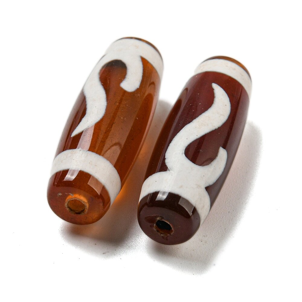 Бусина Дзи натуральный камень Агат коричневый с белым Руи 0012268 цилиндр 30x12 мм, цена за 1 шт.